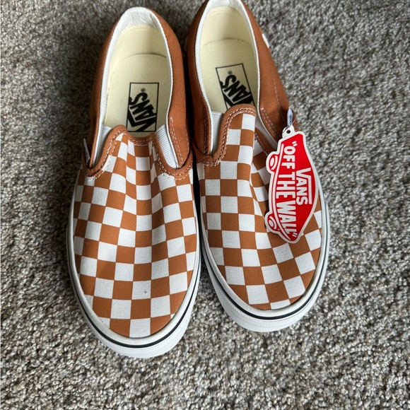 Vans | Shoes | Vans Brown And White Checkered Slipon Sneakers | Poshmark
